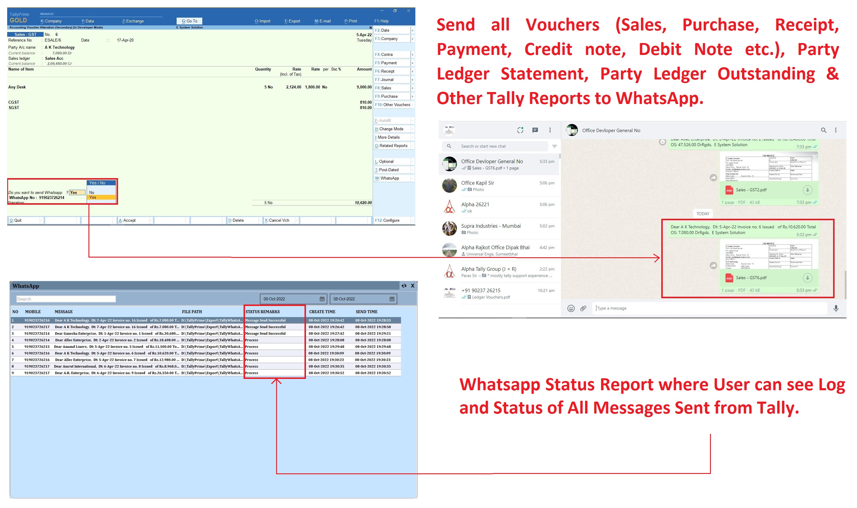 Send Whatsapp PDF Document Message From Tally Stock Item Duplicate Batch Creation Control 